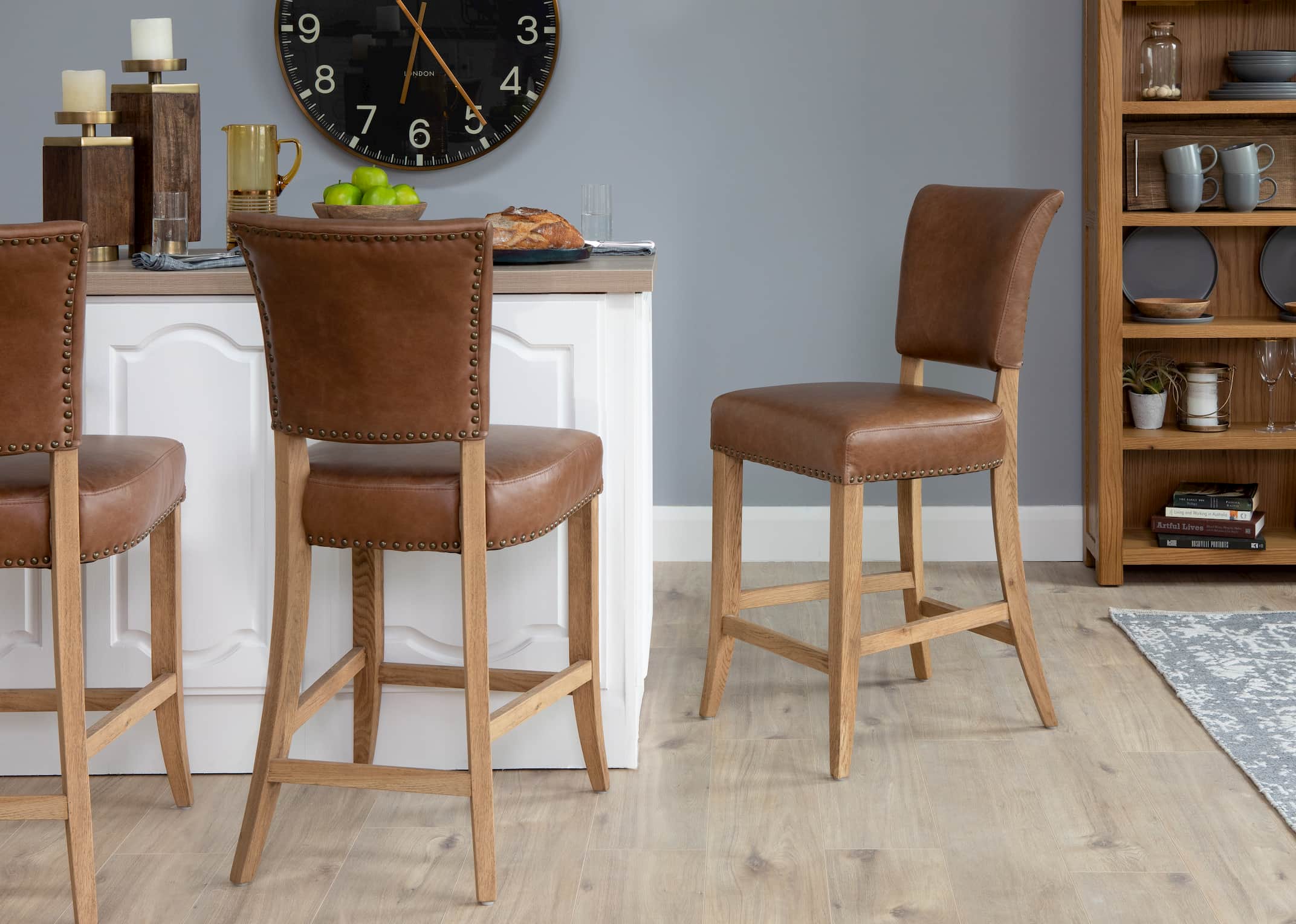 Products Tan Real Leather Oak Bar Stool Athy